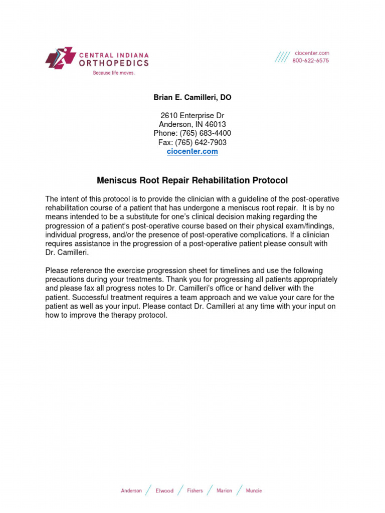 Meniscus Root Repair Rehab Protocol | PDF | Physical Therapy | Clinical ...