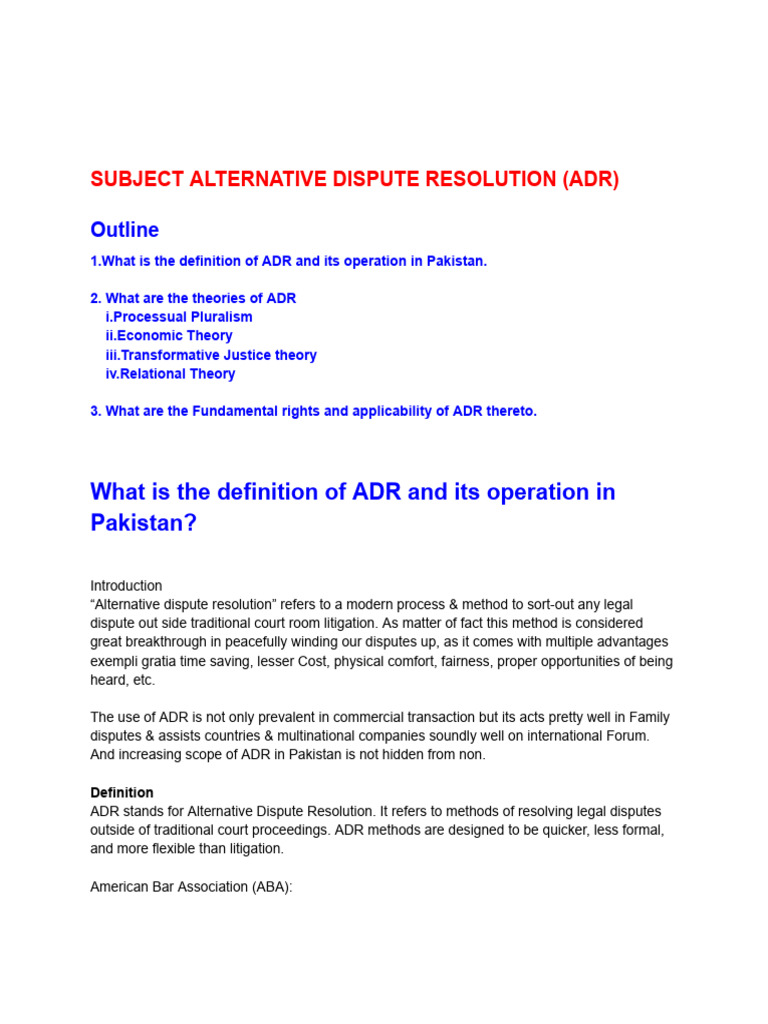 ADR Complete Notes For Final Exams | PDF | Alternative Dispute ...