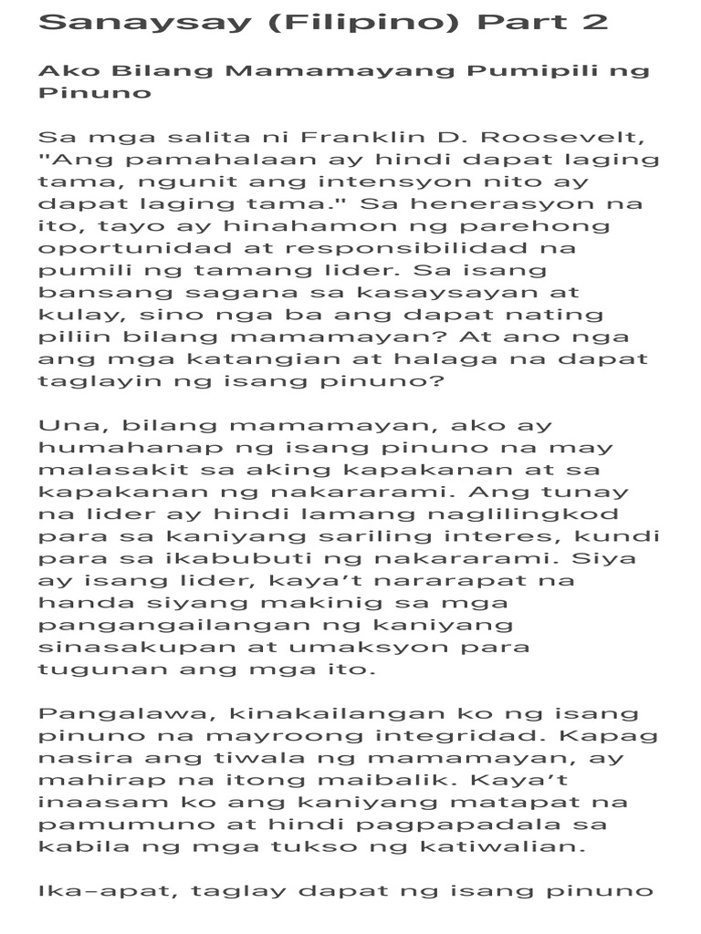 Sanaysay (Filipino) Part 2 | PDF