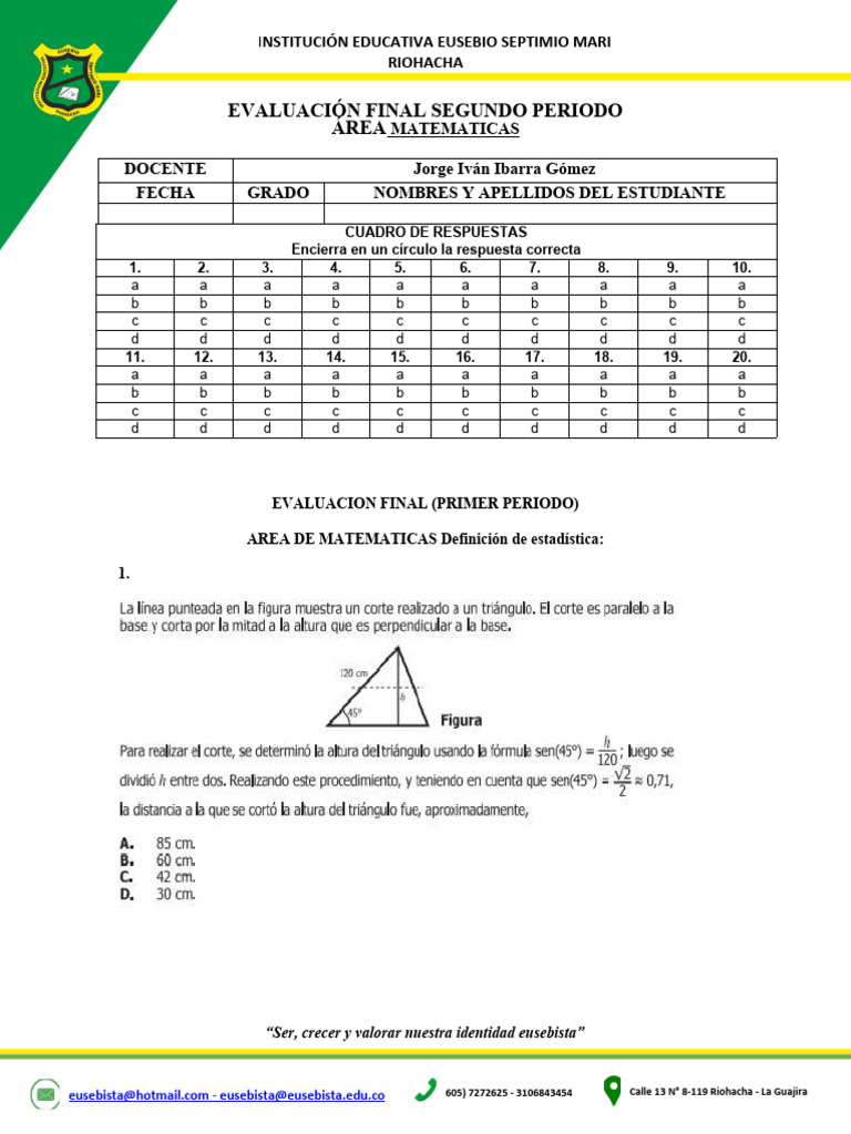 EVALUACION 2DO PERIODO CALCULO 11° | PDF