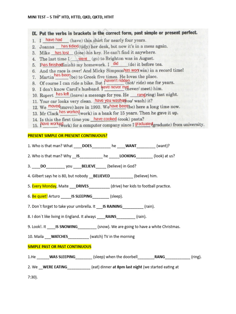 Mini Test 5 Thì - Key | PDF | Career & Growth | Wellness