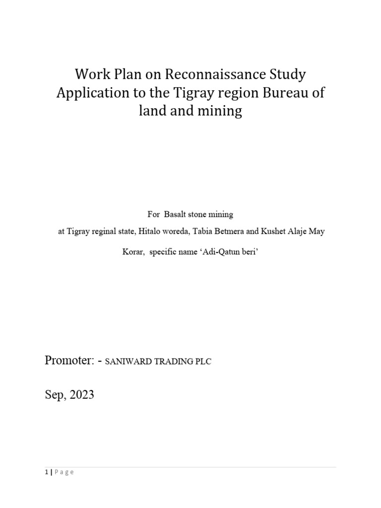 21work Plan On Reconnaissance | PDF | Geology | Topography