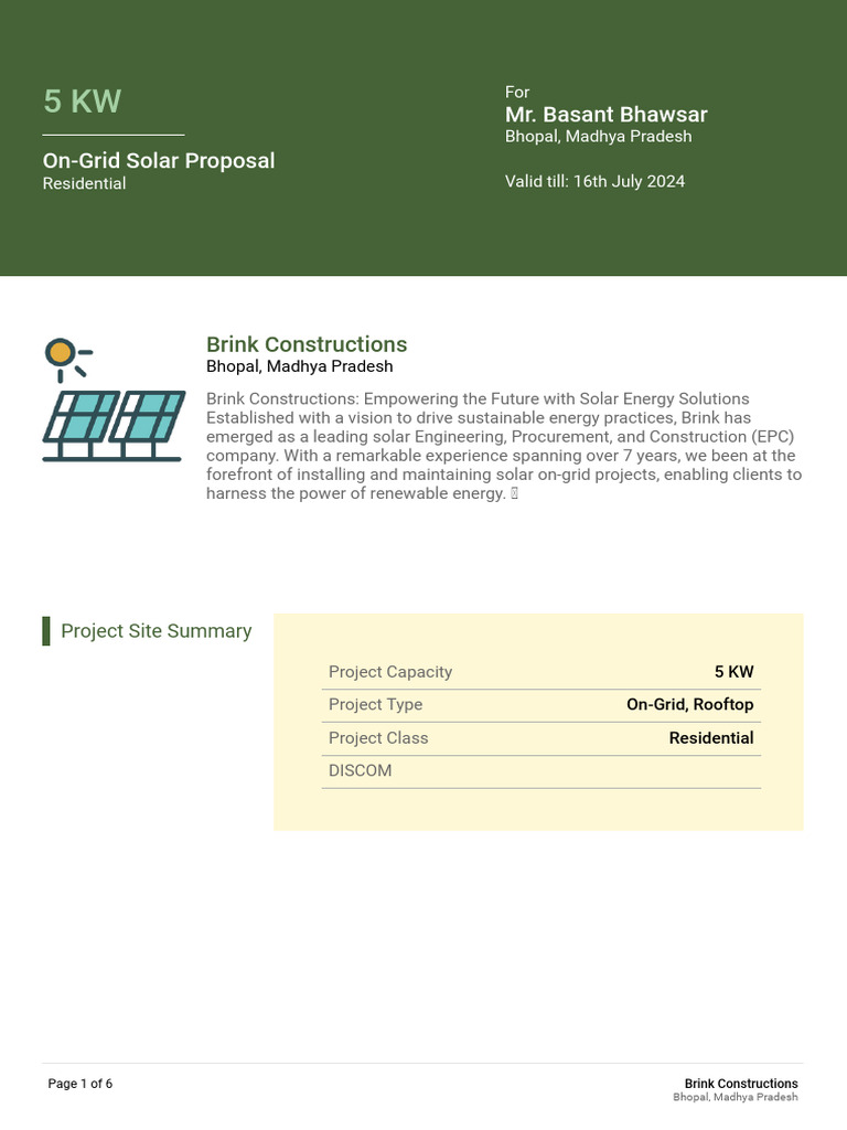 5 KW On-Grid Solar Proposal for Home | PDF | Sustainable Development ...