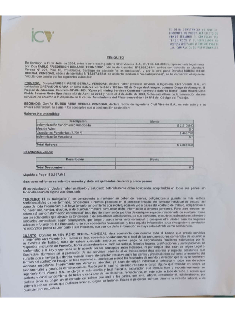 Finiquito Legalizado Icv | PDF