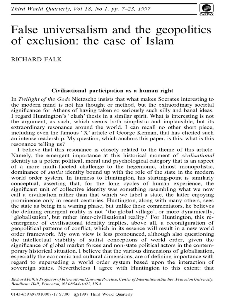 False Universalism and The Geopolitics of Exclusion: The Case of Islam ...