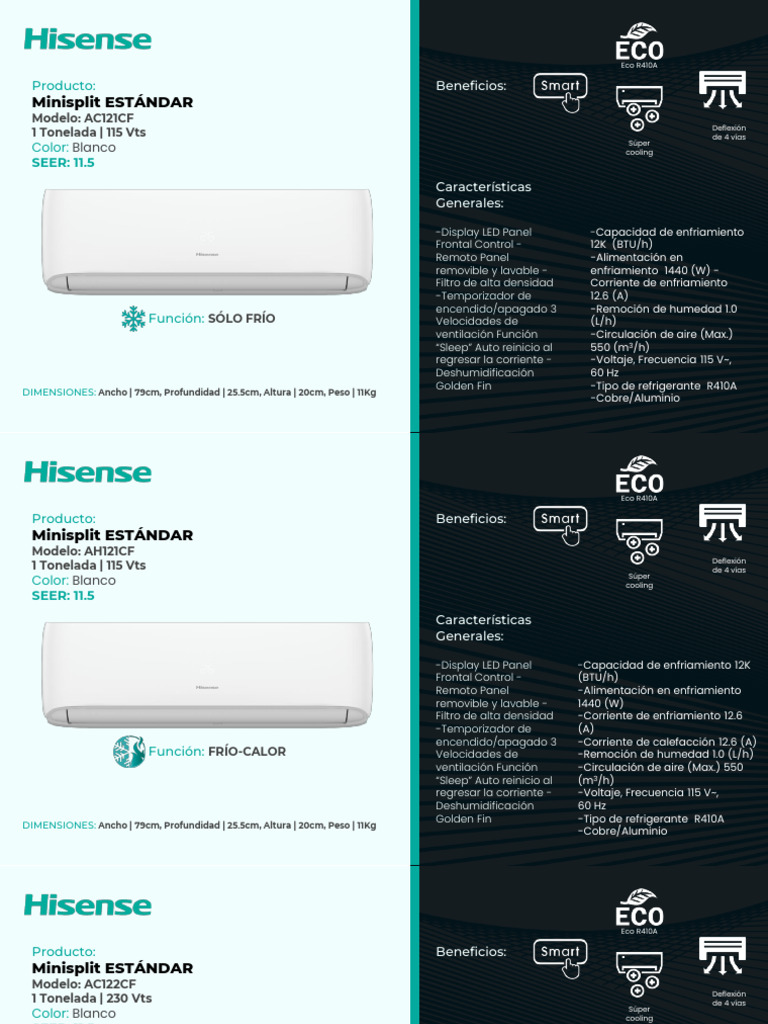 HISENSE - Fichas Tecnicas AC 2023 v3 | PDF | Diodo emisor de luz ...