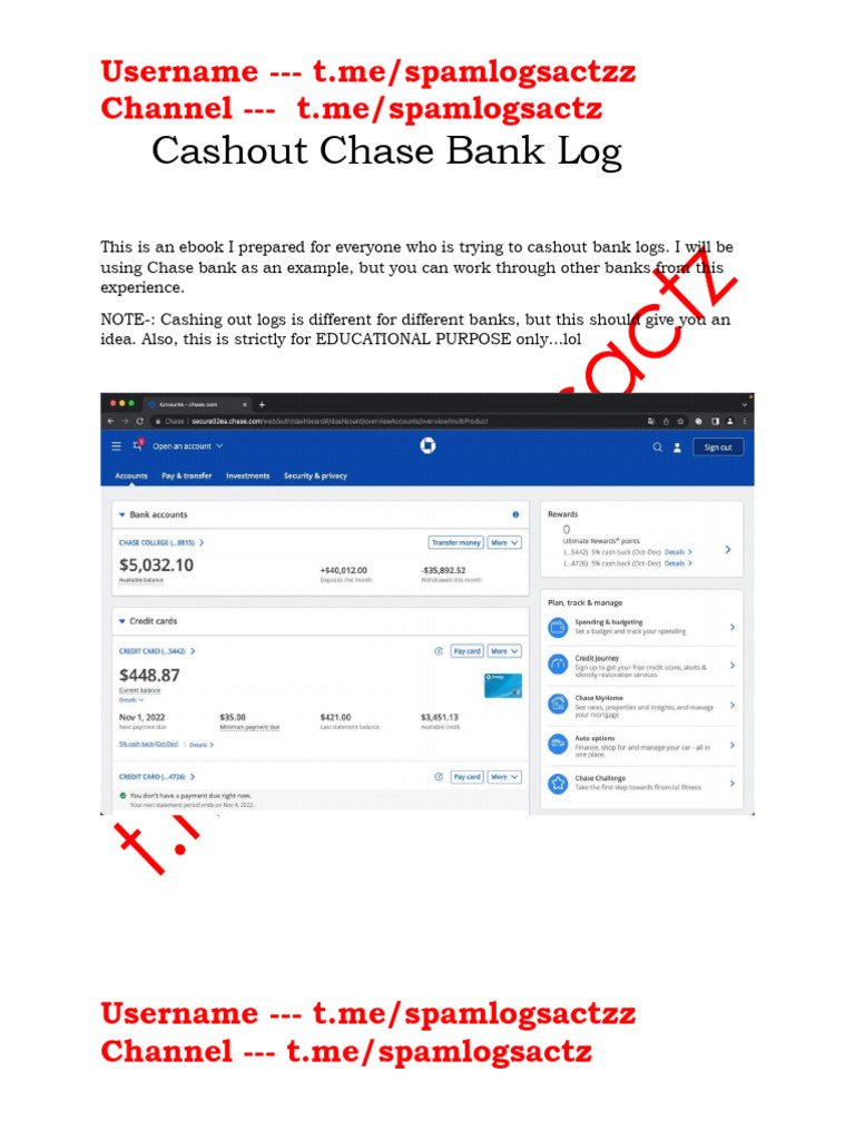 Cashout Chase Bank Log | PDF | Computing | Cyberspace