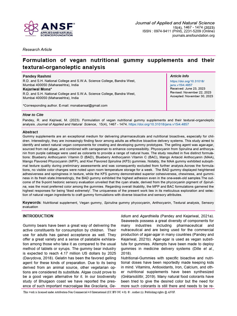 Formulation of Vegan Nutritional Gummy Supplements | PDF | Agar
