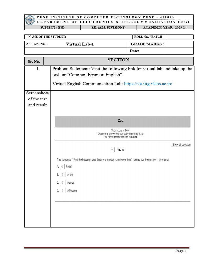 Asgn - Virtual Lab-1 | PDF Asgn - Virtual Lab-1 | PDF