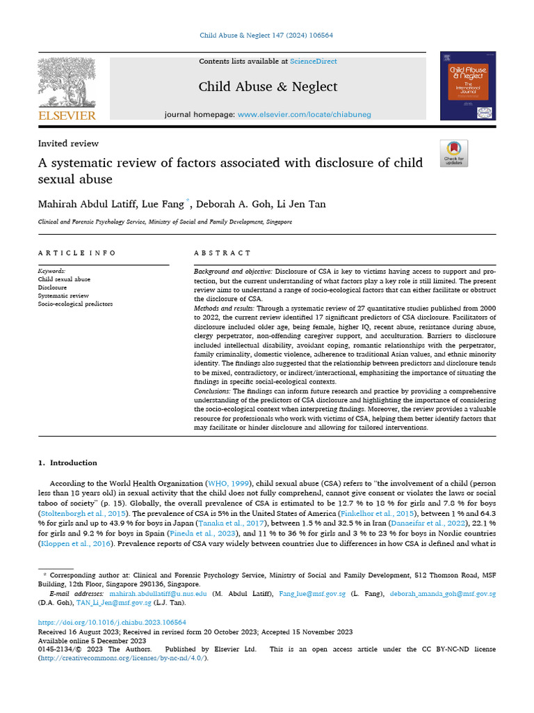 Factors Influencing Child Abuse Disclosure | PDF | Child Abuse | Mental ...