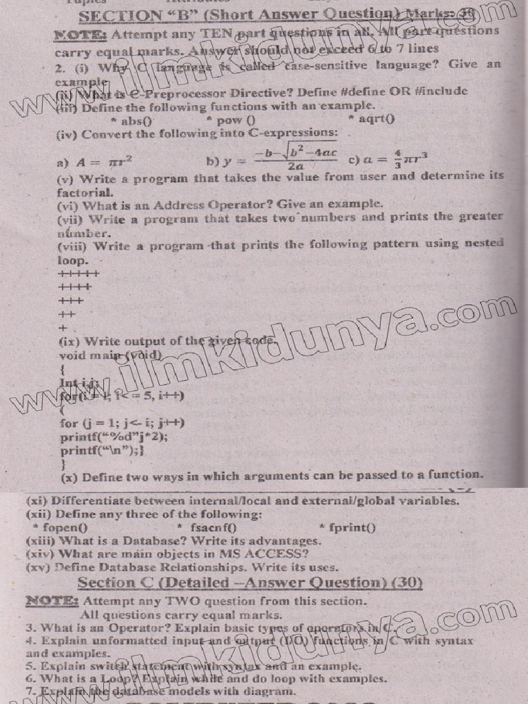 Computer Past Paper 2023 | PDF