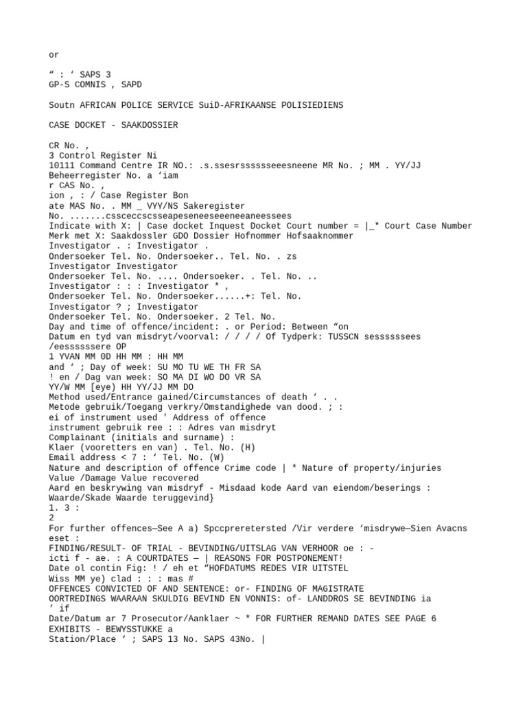 SAPS Case Docket Template Guide | PDF