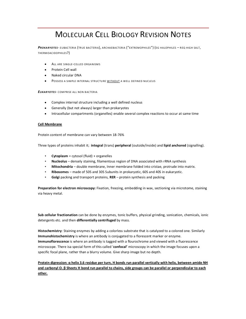 Molecular Cell Biology Revision Notes | PDF | Genetic Code | Biochemistry