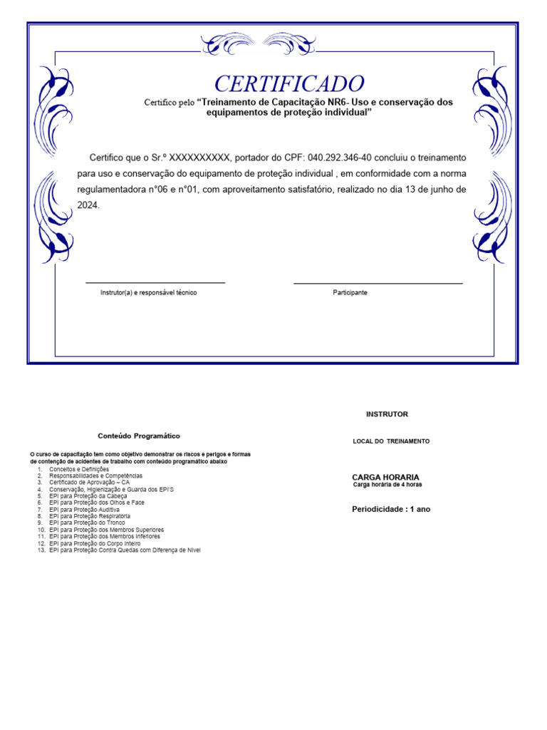Certificado NR 06 | PDF