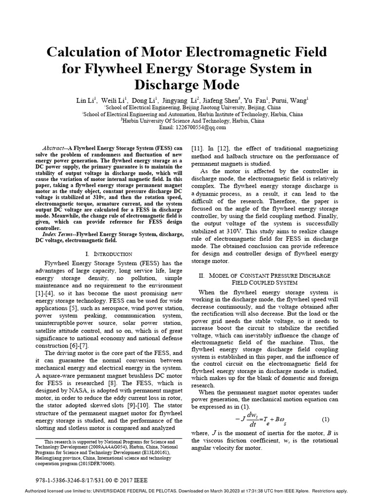 Calculation of Motor Electromagnetic Field For Flywheel Energy Storage ...