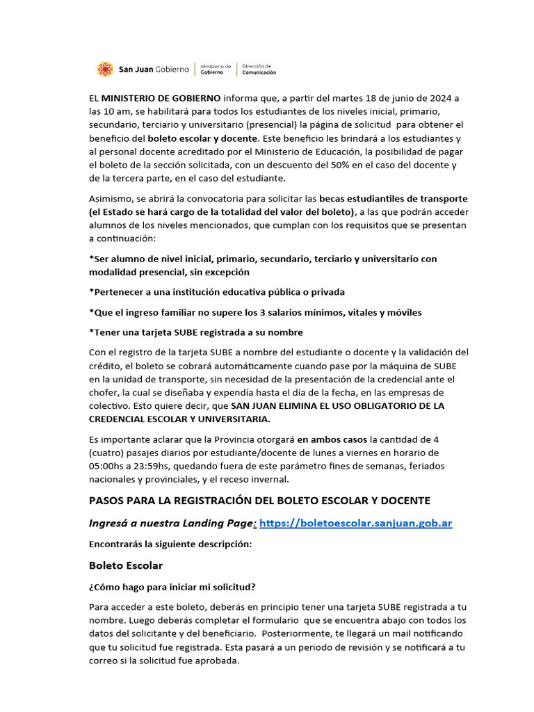 BOLETO ESCOLAR y DOCENTE 2024 - Info | PDF