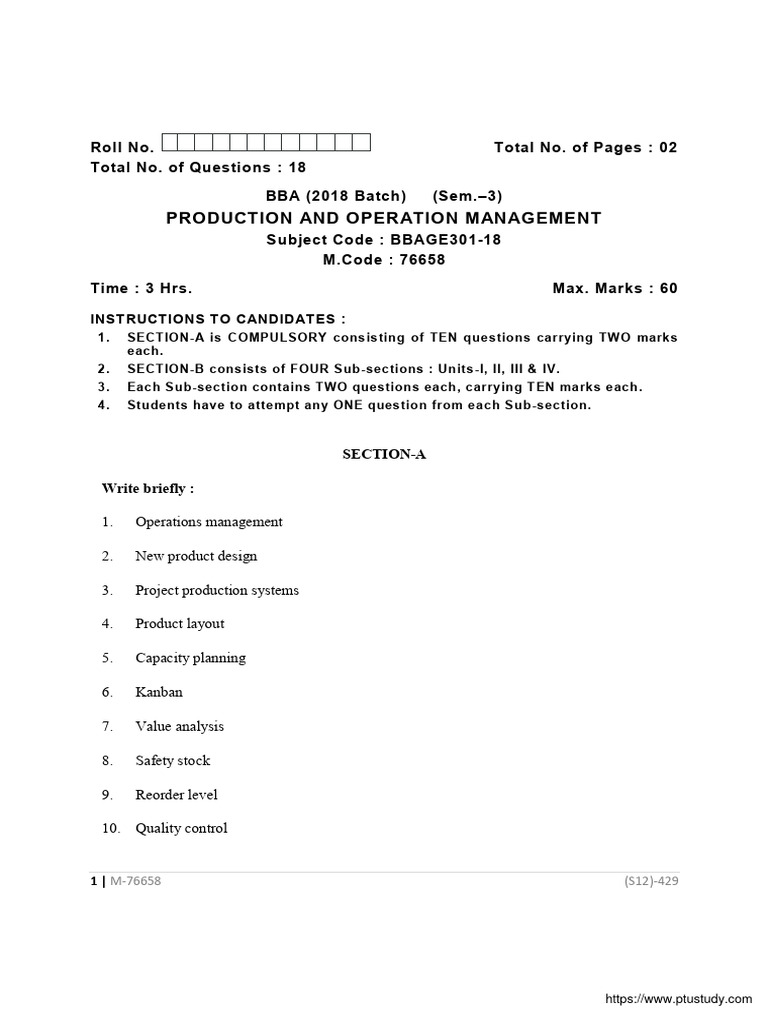 Bba 3 Sem Production and Operation Management 76658 Dec 2020 | PDF ...