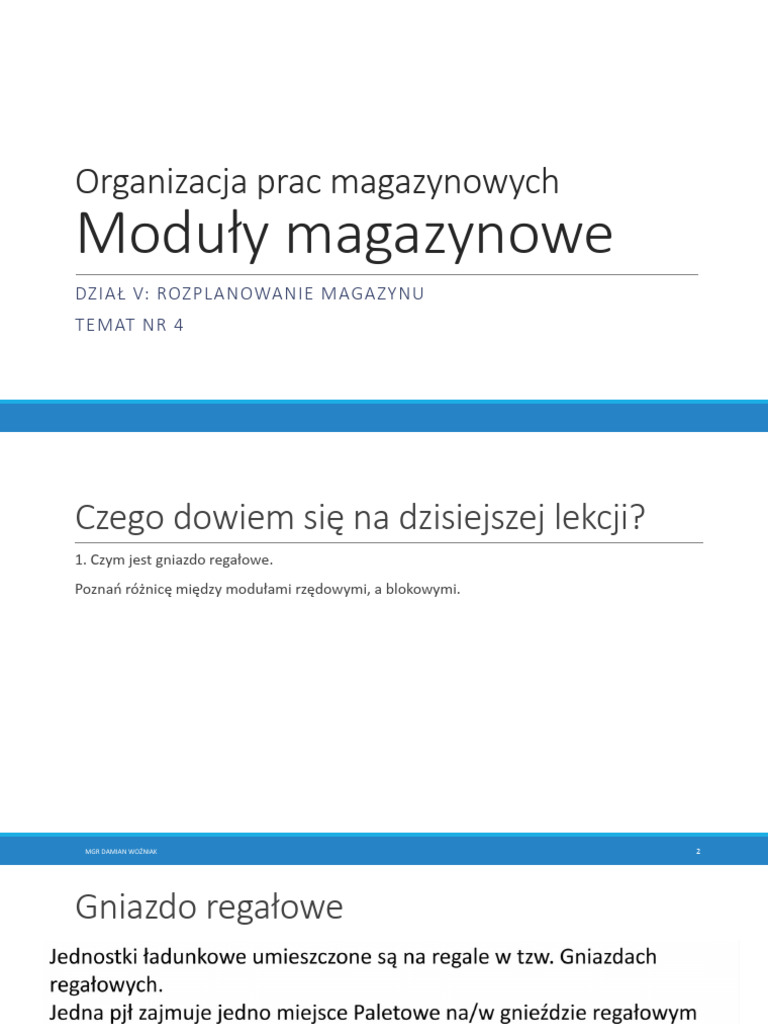 Lekcja 5 Rodzaje Modułów Magazynowych | PDF