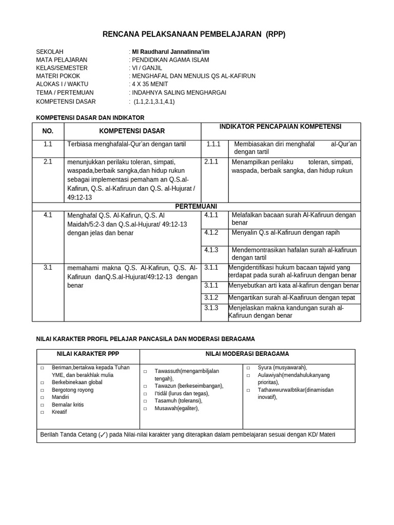 RPP PAI Moderasi Beragama | PDF | Karier & Perkembangan