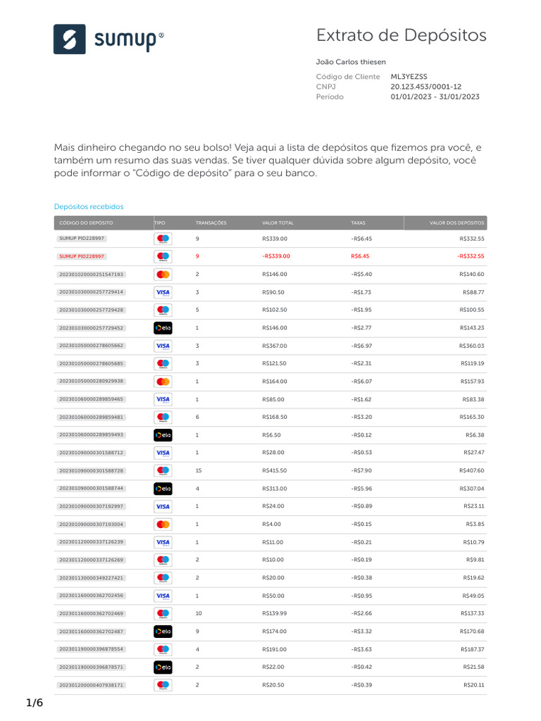 SumUp Monthly Payout Report | PDF