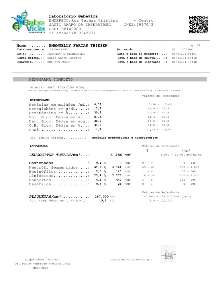 LaudoExame 02-170206 02 04 2024 | PDF | Vertebrados | Exames médicos