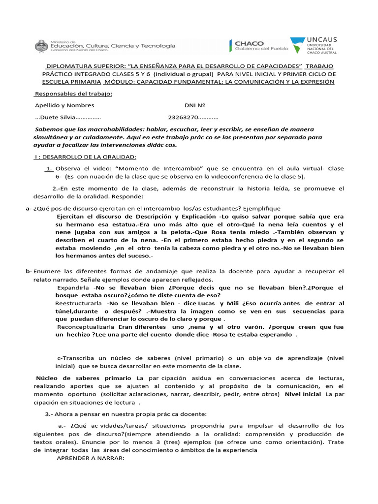 TP INTEGRADO Nivel Inicial y 1er ciclo Primaria CLASES 5 Y 6 | PDF | Educación de la primera ...