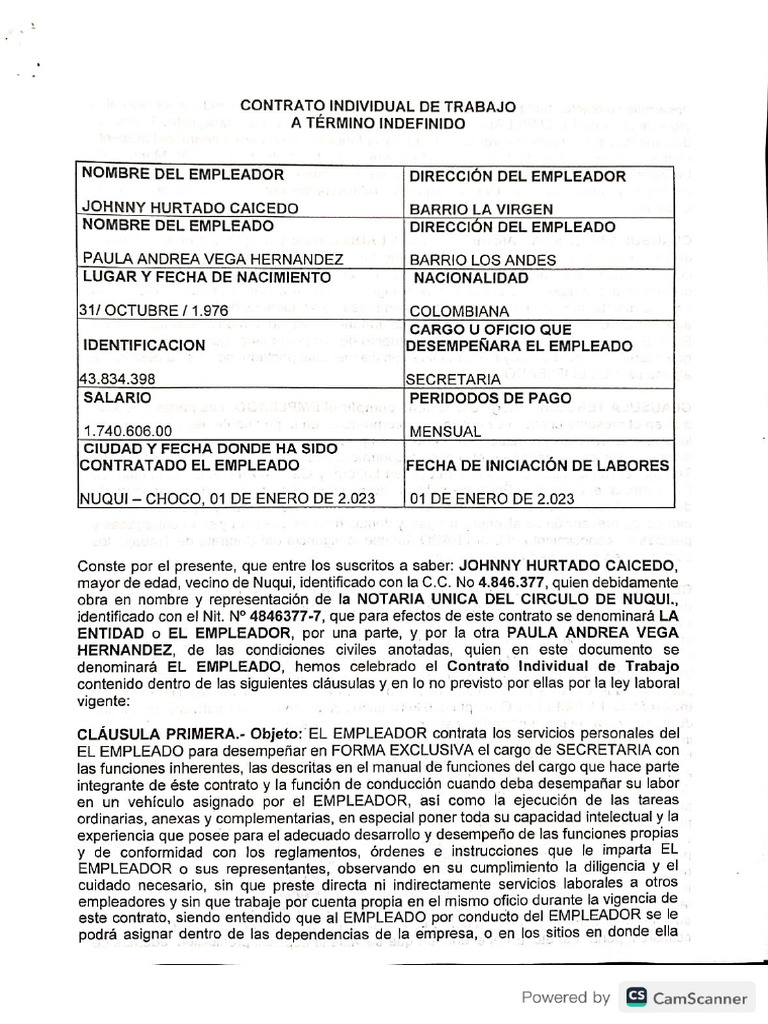 Contrato Andrea Secretaria | PDF