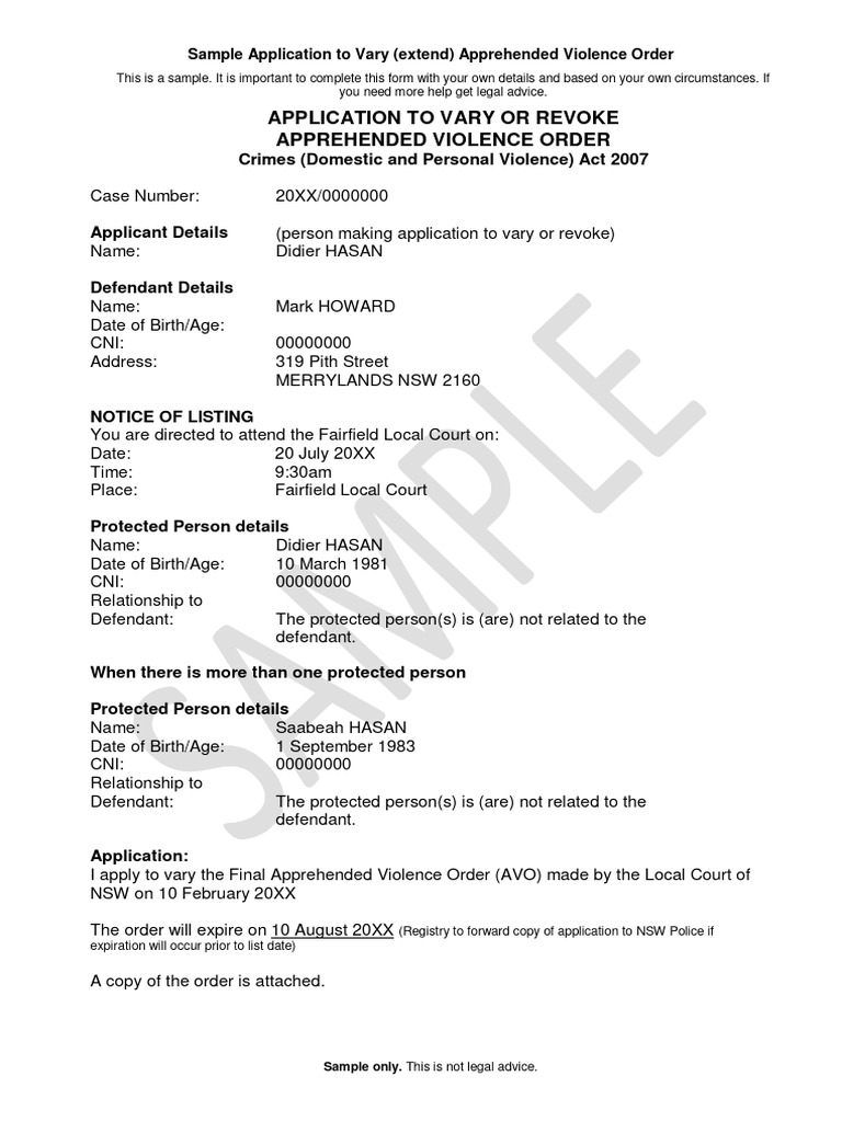 Sample AVO Variation Application Form | PDF | Criminal Law | Public Law