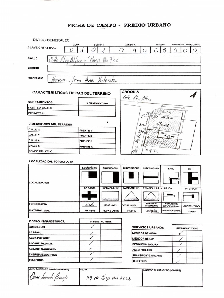 Fichas de Campo, Manzana 1, Oscar Leonardo Naranjo | PDF | Ingeniero civil | Ciencias de la Tierra