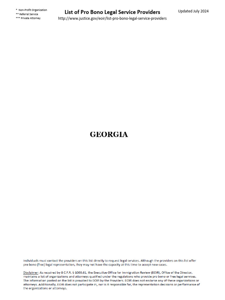 Georgia: List of Pro Bono Legal Service Providers | PDF | Justice | Crime & Violence