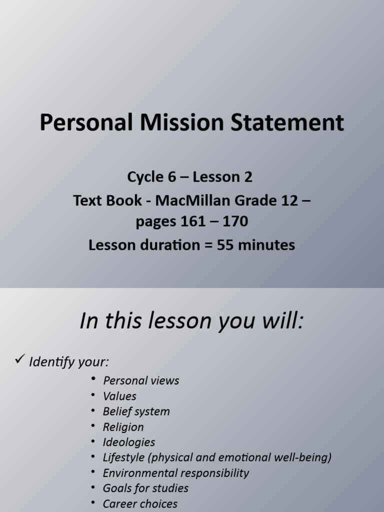 Personal Mission Statement | PDF | Decision Making | Adolescence