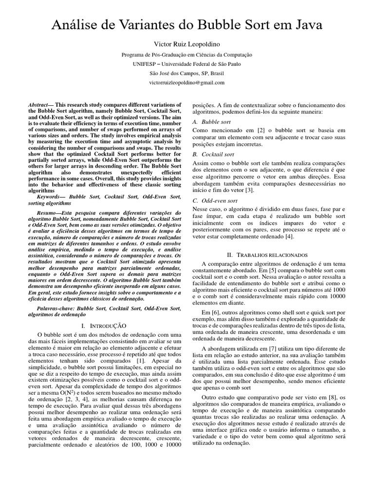 Análise de Variantes Do Bubble Sort em Java | PDF | Algoritmos ... Análise de Variantes Do Bubble Sort em Java | PDF | Algoritmos ...