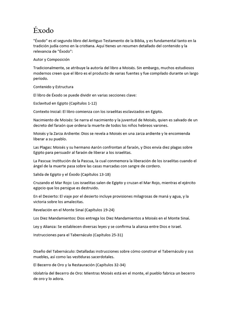Resumen Del Libro De éxodo Pdf Libro Del éxodo Moisés