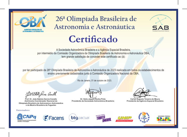 Certificado Da 26 Oba de 2023 | PDF