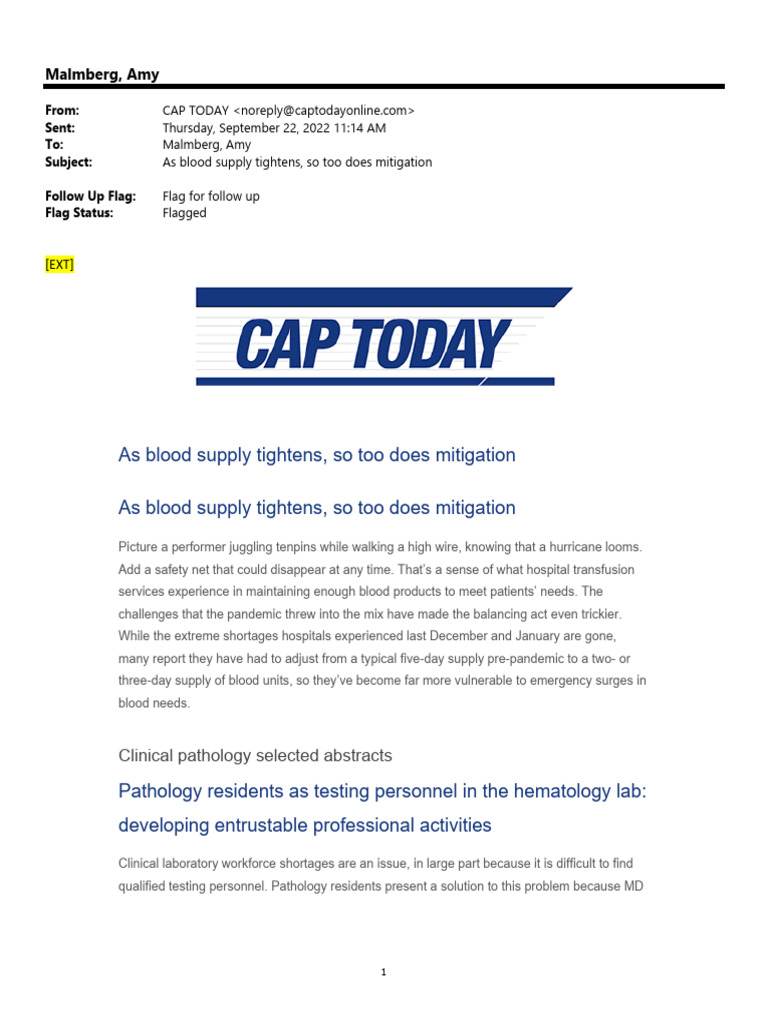CAP - As Blood Supply Tightens, So Too Does Mitigation | PDF ...