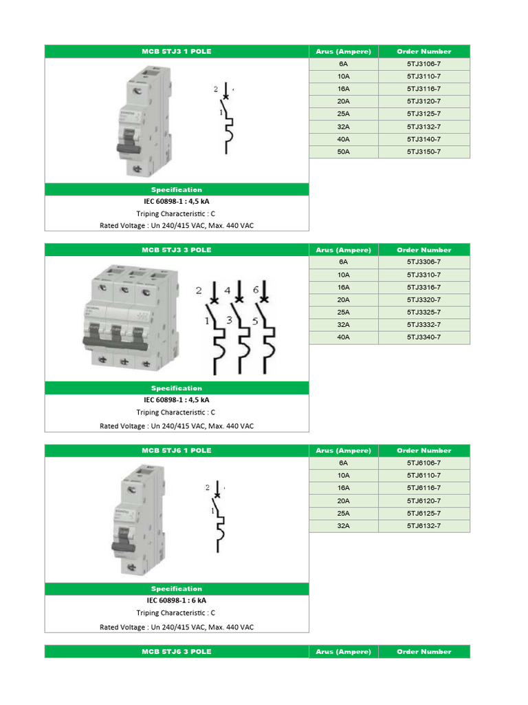 Pricelist Siemens MCB | PDF | Alternating Current | Quantity