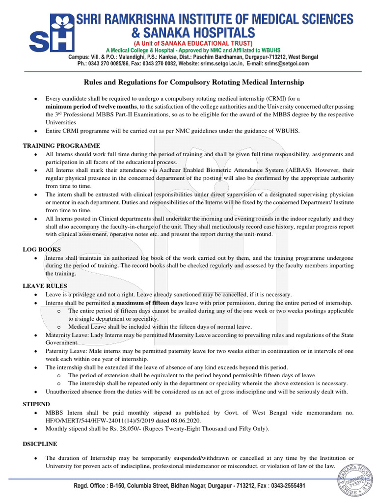 Instructions For Compulsory Rotating Medical Internship | PDF | Medicine | Health Care