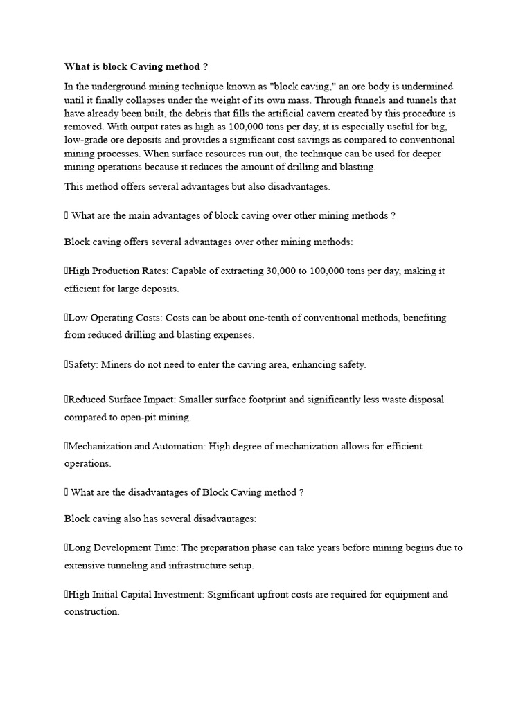 Block Caving: Mining's Cost Saver | PDF | Mining | Minerals