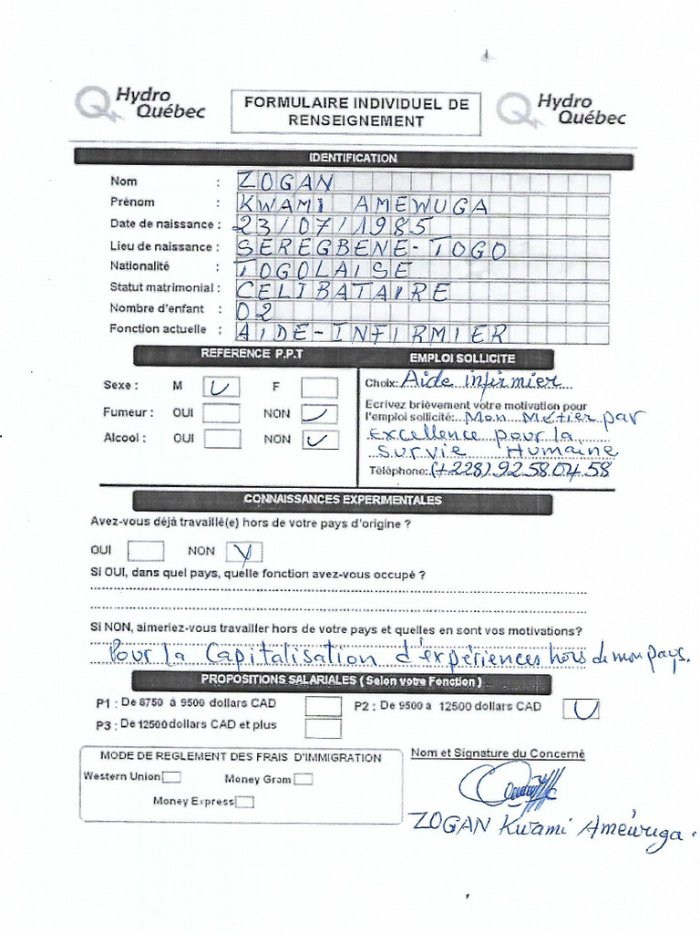 Formulaire Zogan Togo | PDF