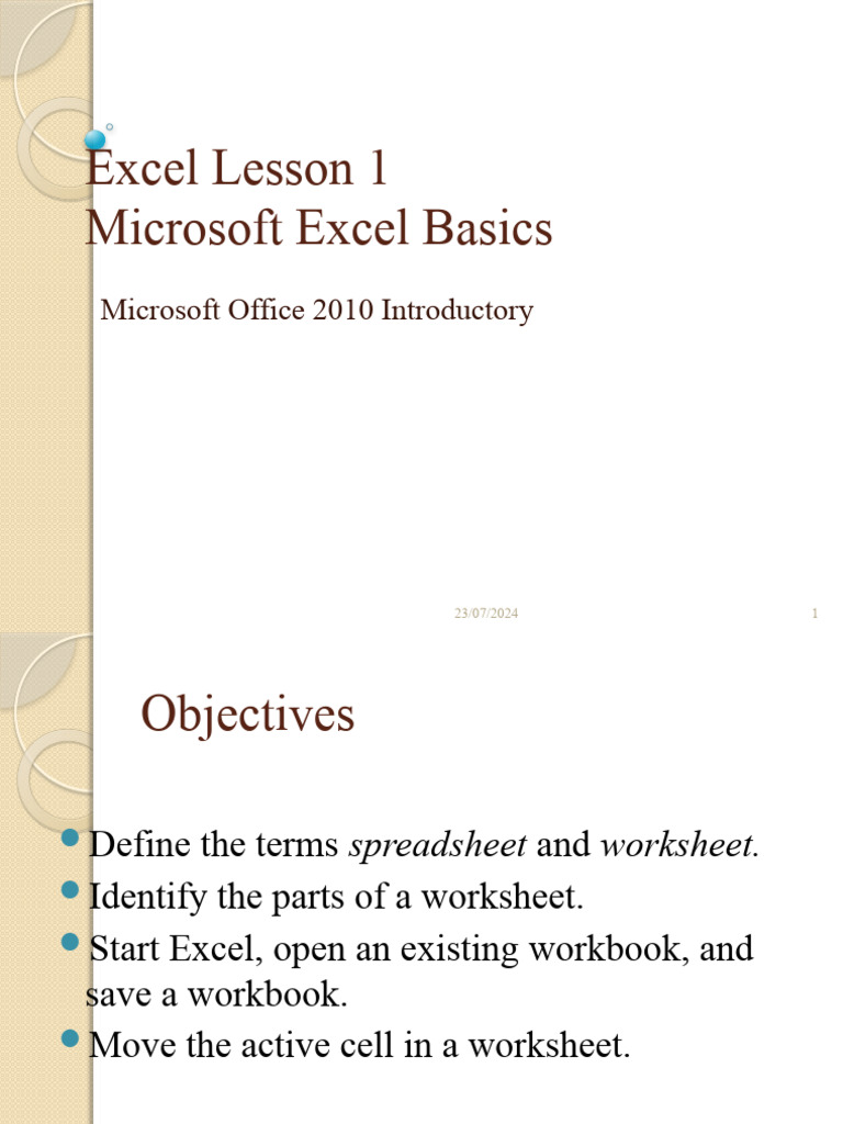Excel Lesson 1 | PDF | Microsoft Excel | Spreadsheet