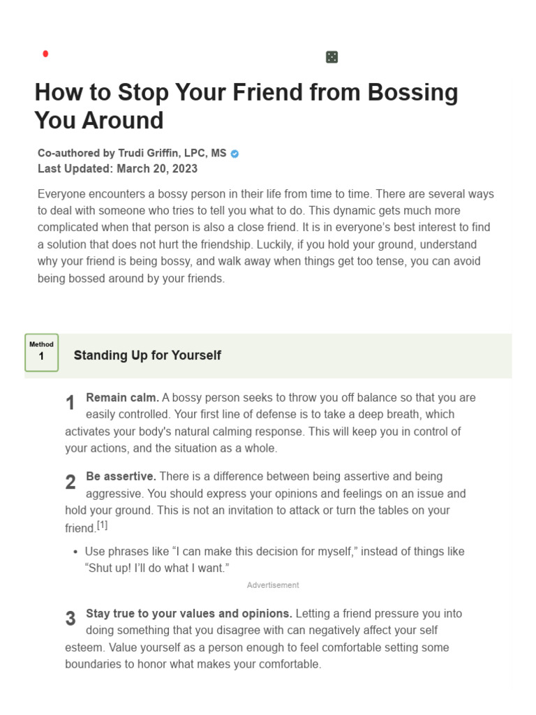 Stop Your Friend From Bossing You Around | PDF | Persuasion ...