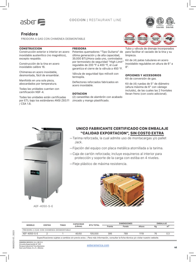 Ef-4050 - Freidora Asber | PDF | Ingeniería de Edificación ...