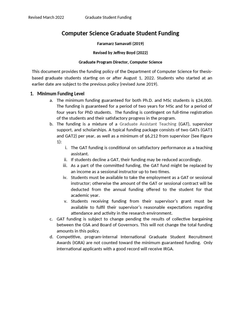 Graduate Student Funding CPSC 2022 Approved | PDF | Doctor Of Philosophy