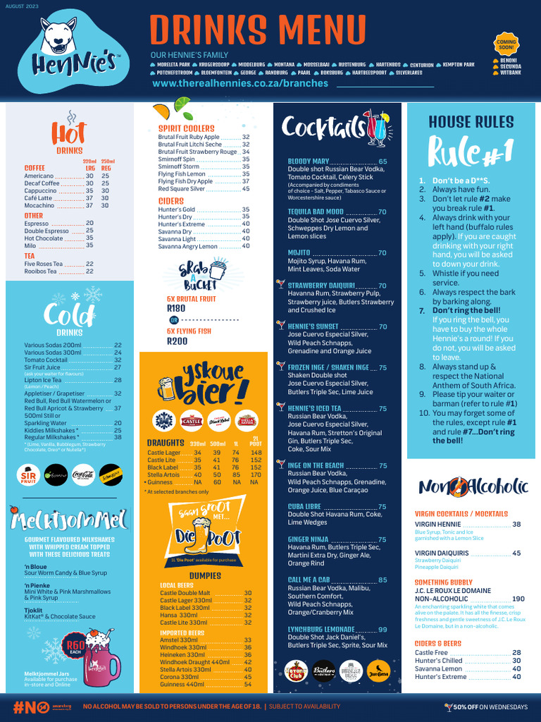 Hennies Full Drinks Menu A3 Web - 230830 - 075539 | PDF | Drink ...
