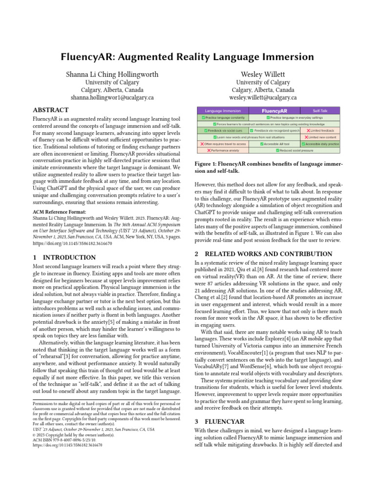 UIST2023 FluencyAR ExtendedAbstract | PDF | Augmented Reality | Virtual Reality