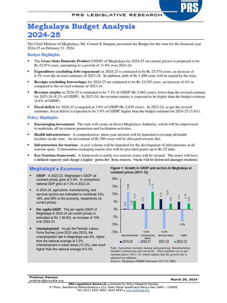 MEGHALAYA 2024-25 PRS | PDF | Government Budget Balance | Value Added Tax