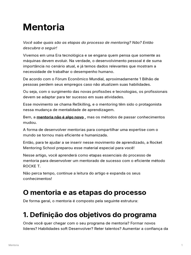 Mentoria | PDF | Aprendizado | Tempo