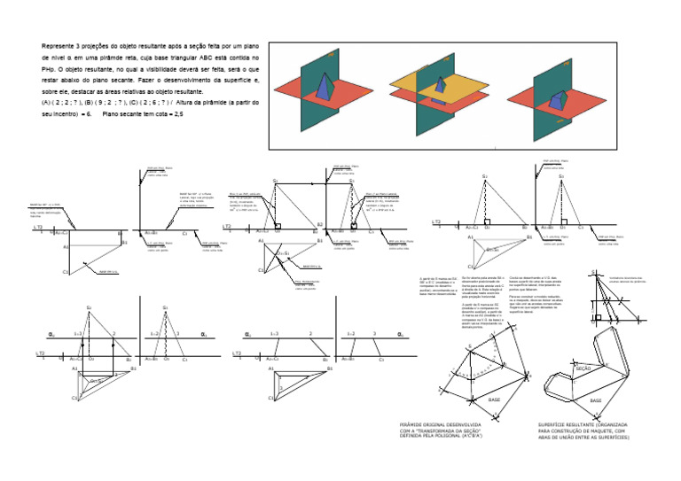 Projeções e Seções de Pirâmide Triangular | PDF | Geometria Euclidiana