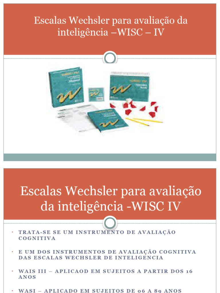 Aula 1 Apresentaçao Do Wisc Iv | PDF | Quociente de inteligência ...