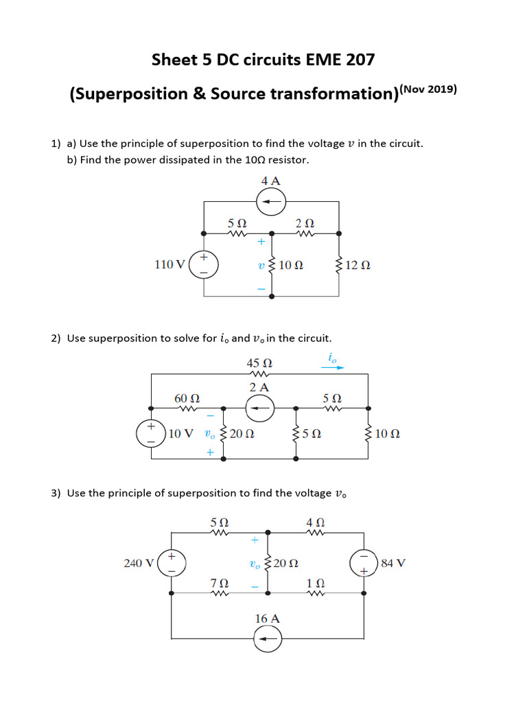 Superposition & Source Transformation in DC Circuits | PDF